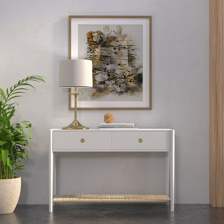 Cleo Console Table in Coconut Milk with Woven Shelf | Alpine – Alpine ...