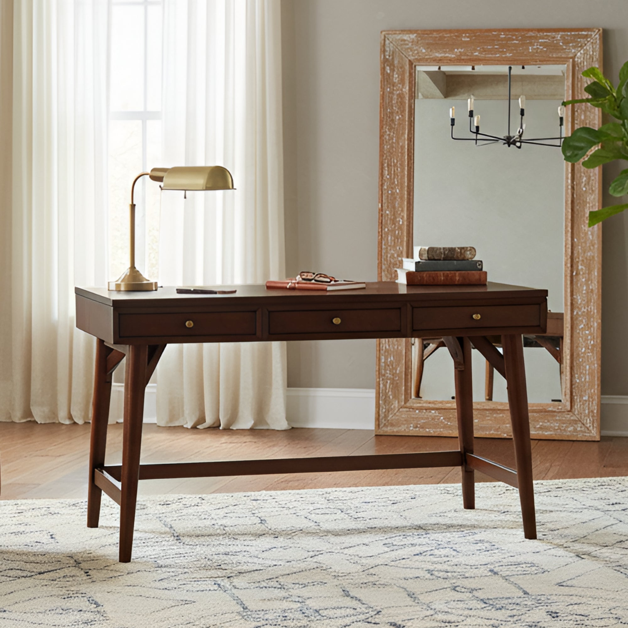 Flynn Large Mid-Century Desk in Walnut | Alpine Furniture