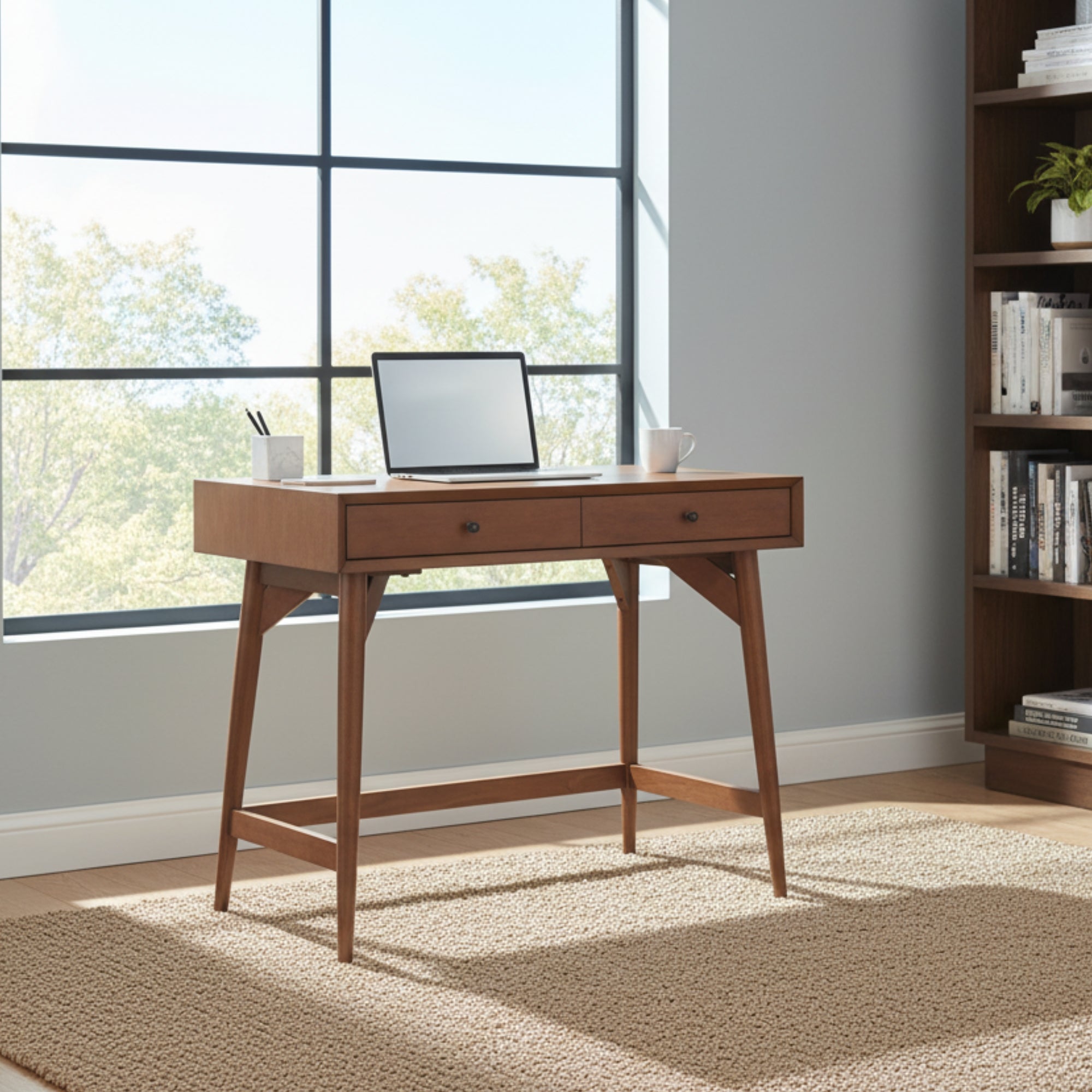Flynn Mid-Century Mini Desk in Chestnut | Alpine Furniture