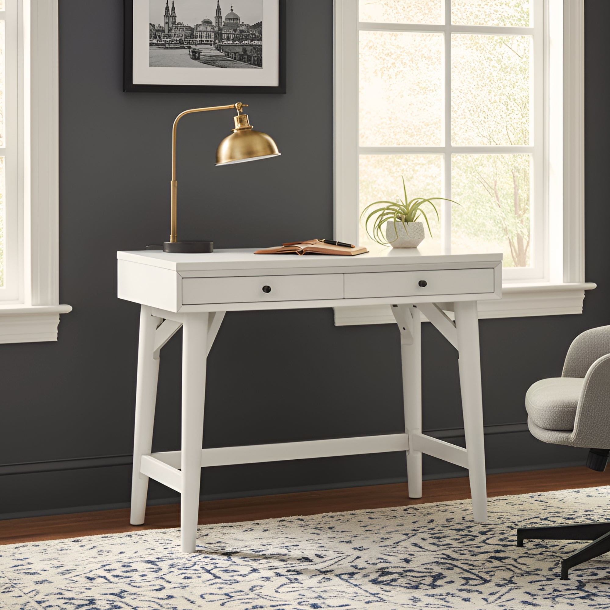 Flynn Mid-Century Mini Desk in White | Alpine Furniture
