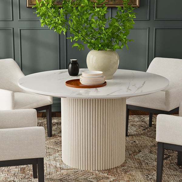 Reba Quartz Top Round Dining Table, White Wash – Alpine Furniture